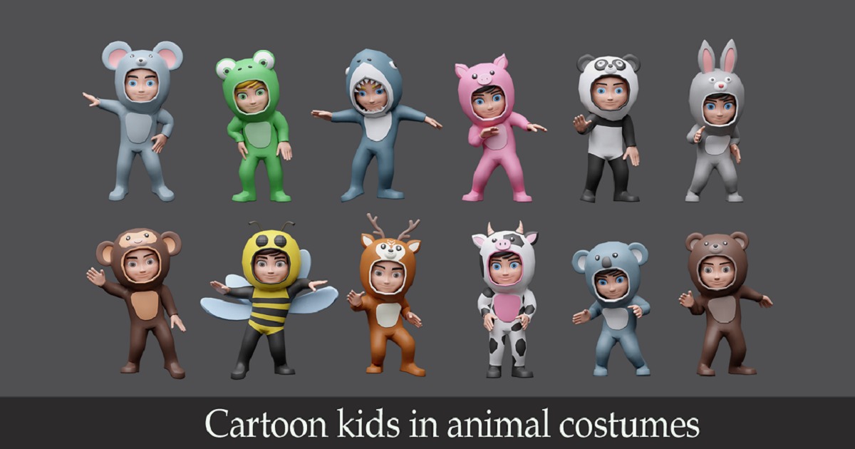 Cartoon kids in animal costumes | 3D Characters | Unity Asset Store