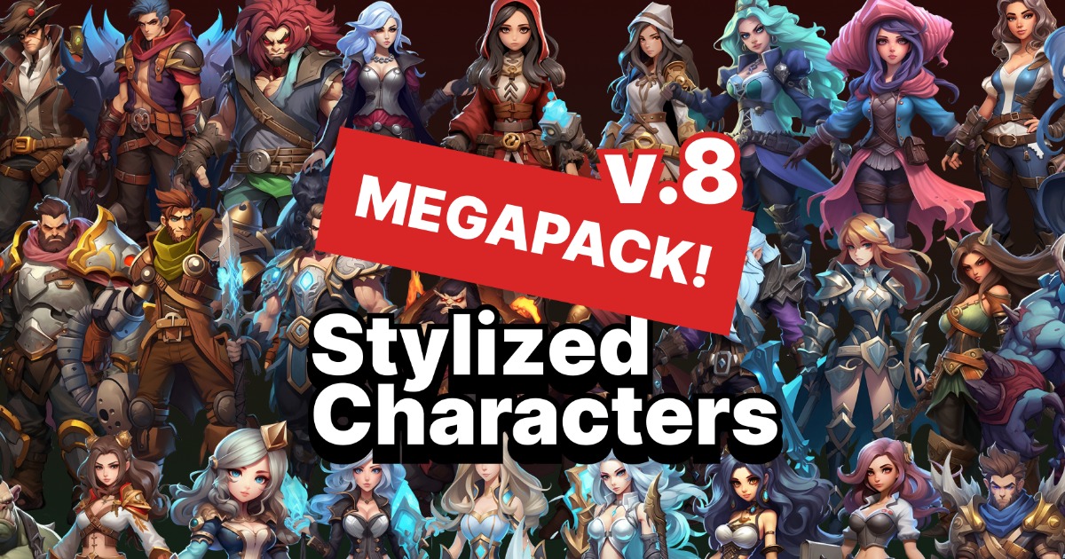 Unique fantasy cartoon stylized male and female characters drawn style ...