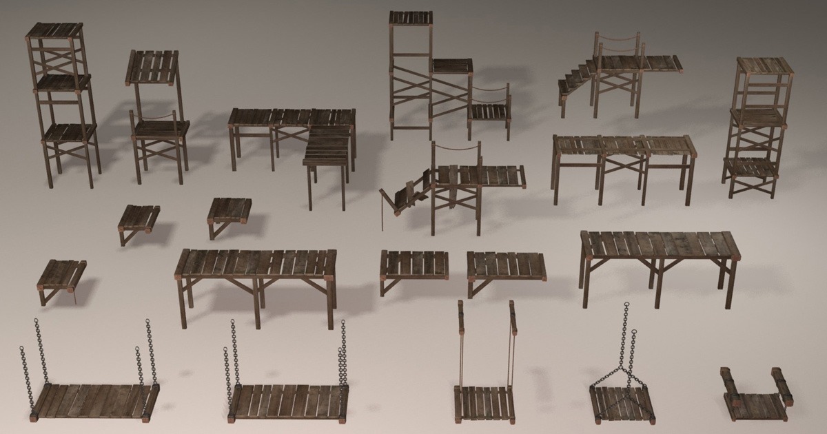 Wooden platforms modular collection | 3D Industrial | Unity Asset Store
