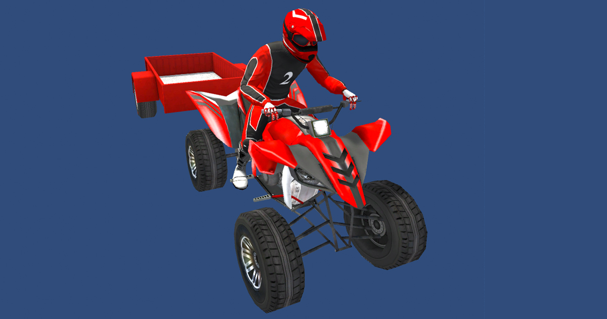Low Poly Quad Bike With Trailer & Rider - 2 | 3D Land | Unity Asset Store