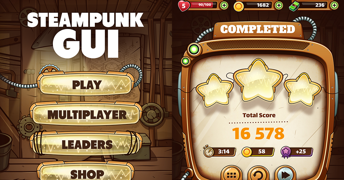 Steampunk Game GUI (Graphical User Interface) | 2D GUI | Unity Asset Store