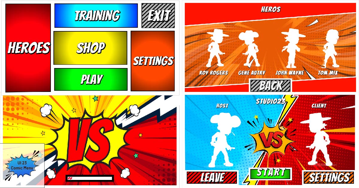 UI 23 - Comic Menu | 2D GUI | Unity Asset Store