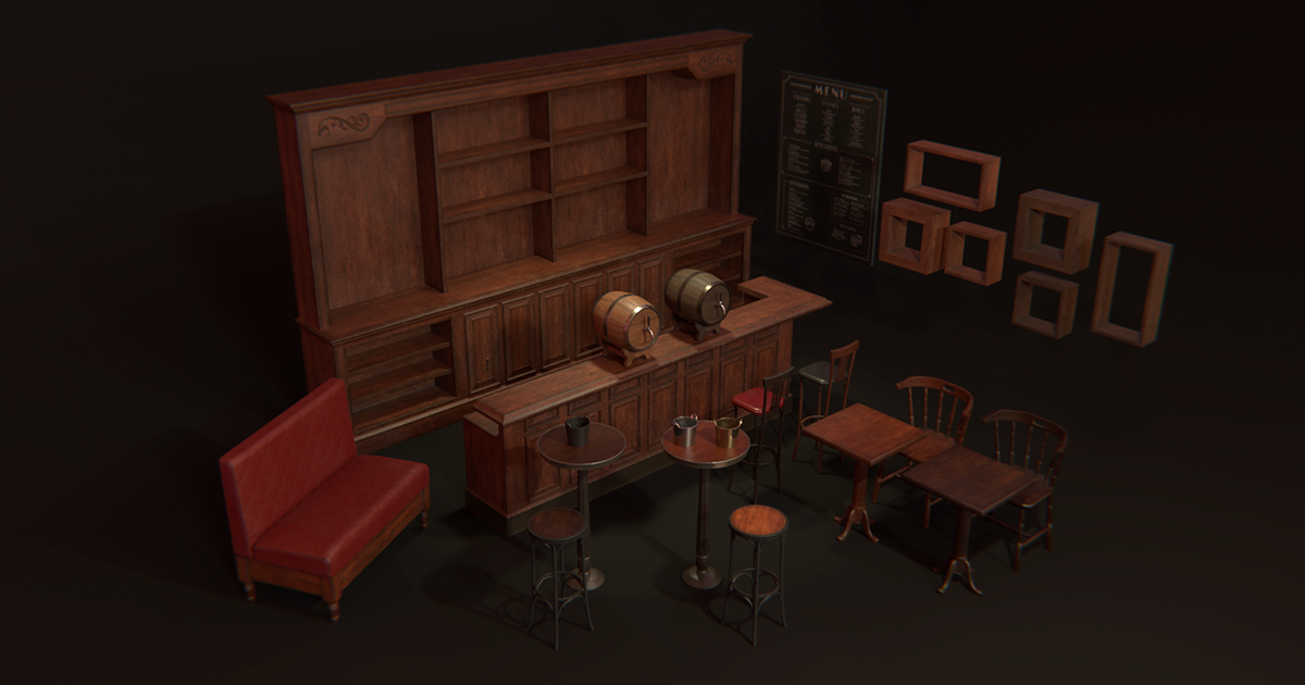 Vintage Bar Props | 3D Interior | Unity Asset Store