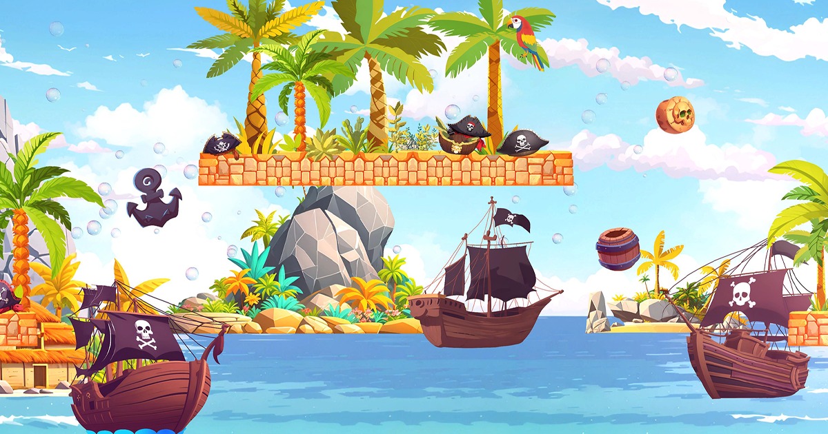 2D Pirate Cove | Treasure Hunt Harbor | Tropical Buccaneer Cove | 2D ...