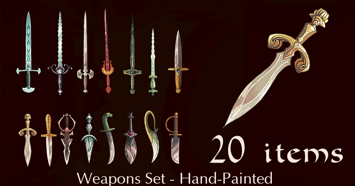 Fantasy Weapons Set A - Handpainted Illustrations | 2D Icons | Unity ...