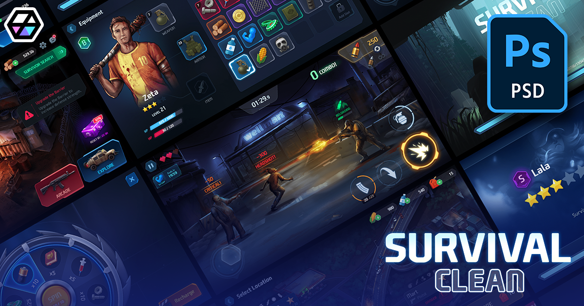 GUI Pro - Survival Clean(+PSD) | 2D GUI | Unity Asset Store