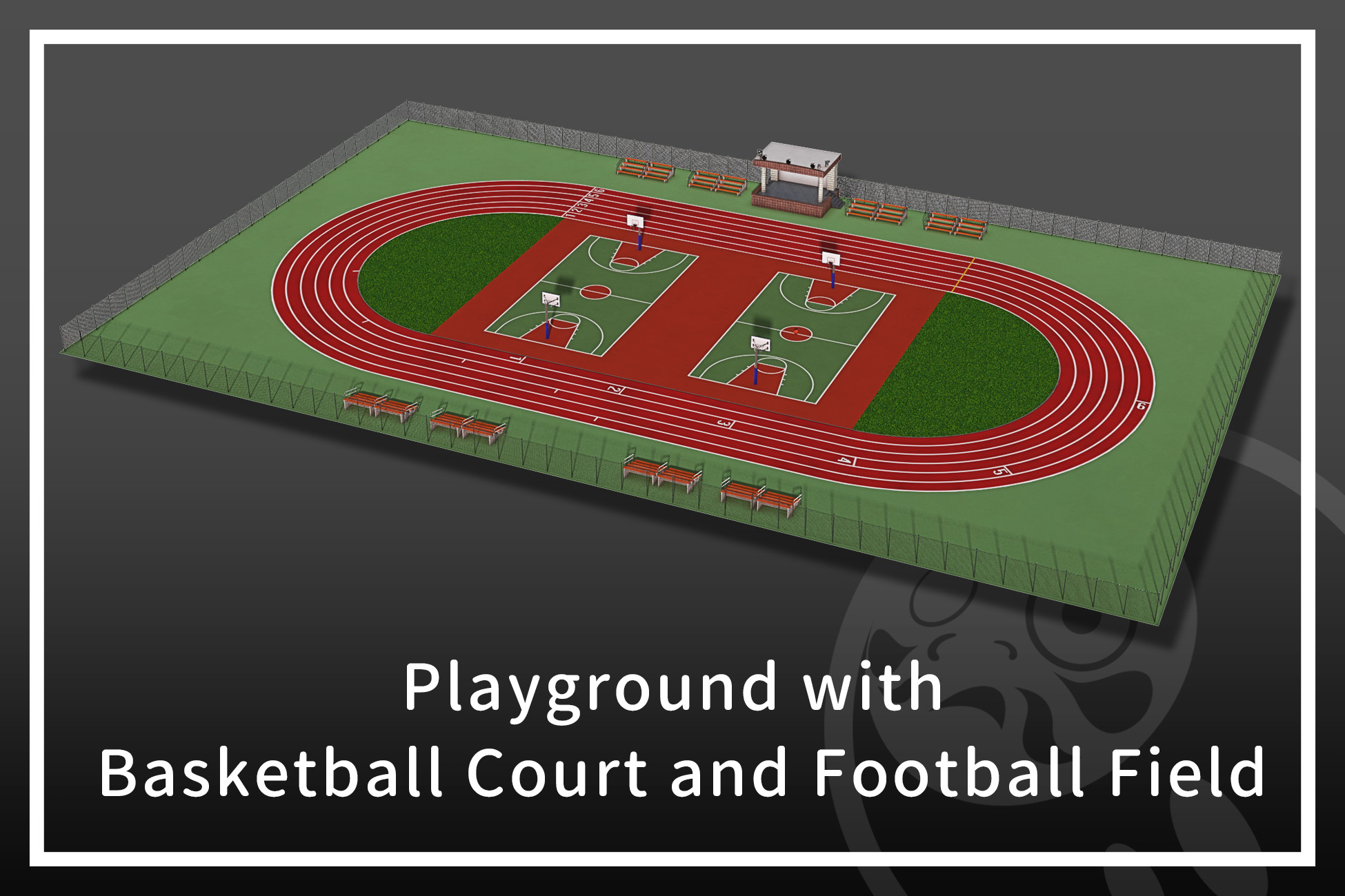 Playground with Basketball Court and Football Field | 3D Environments ...