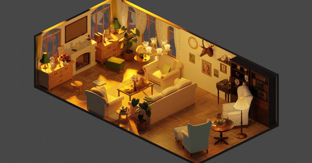 3D Stylized Living Room Interior Furniture Set 05 | 3D Environments ...