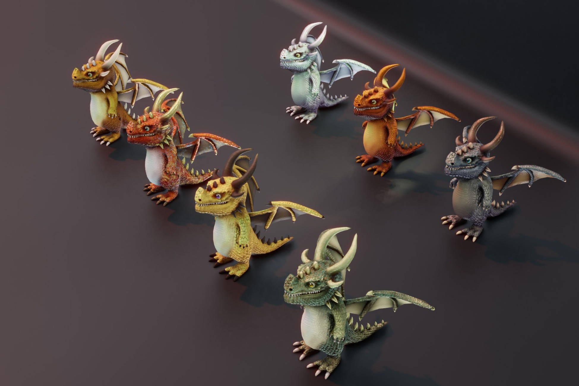 Cartoon Metallic Dragons Animated Low-poly 3D Model | 3D Creatures ...