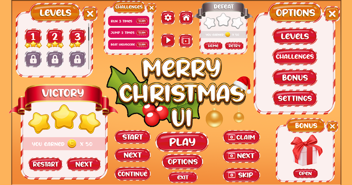 Merry Christmas UI Pack -- Hyper Casual Games | 3D GUI | Unity Asset Store