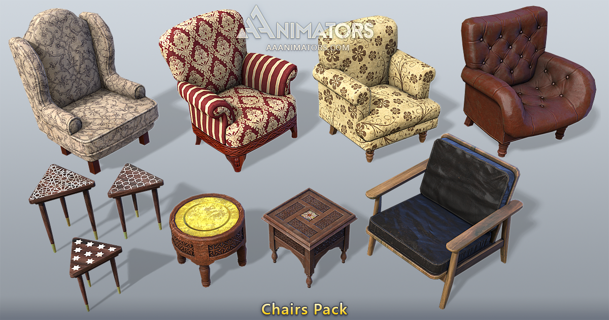 Low poly Chairs pack | 3D Furniture | Unity Asset Store