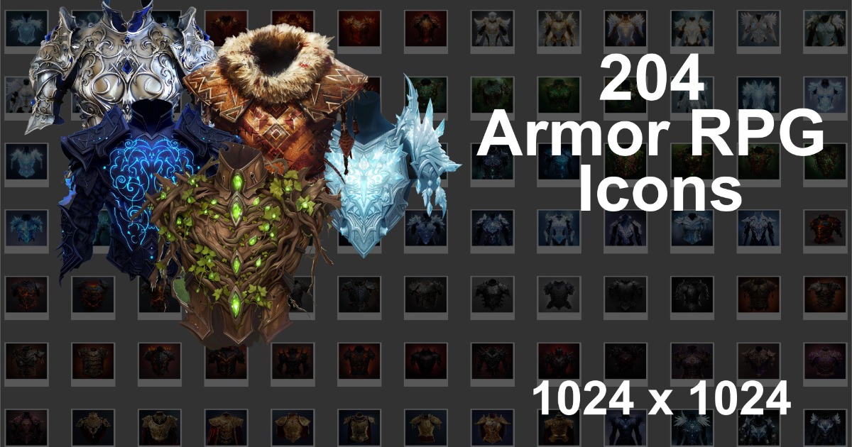 204 Fantasy Armor RPG Icons Pack | 2D Icons | Unity Asset Store