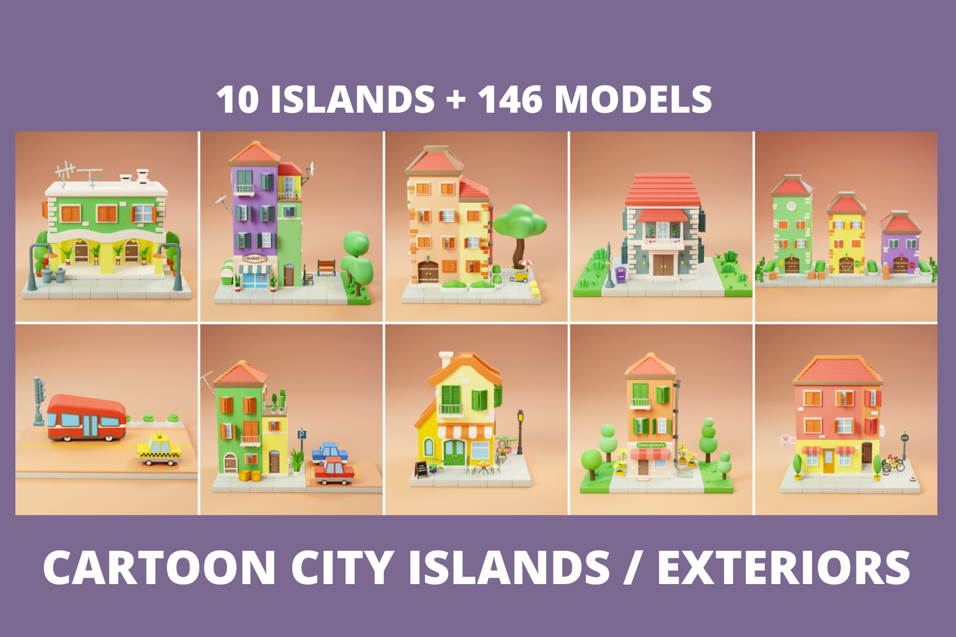 Cartoon City Islands / Exteriors | 3D Exterior | Unity Asset Store