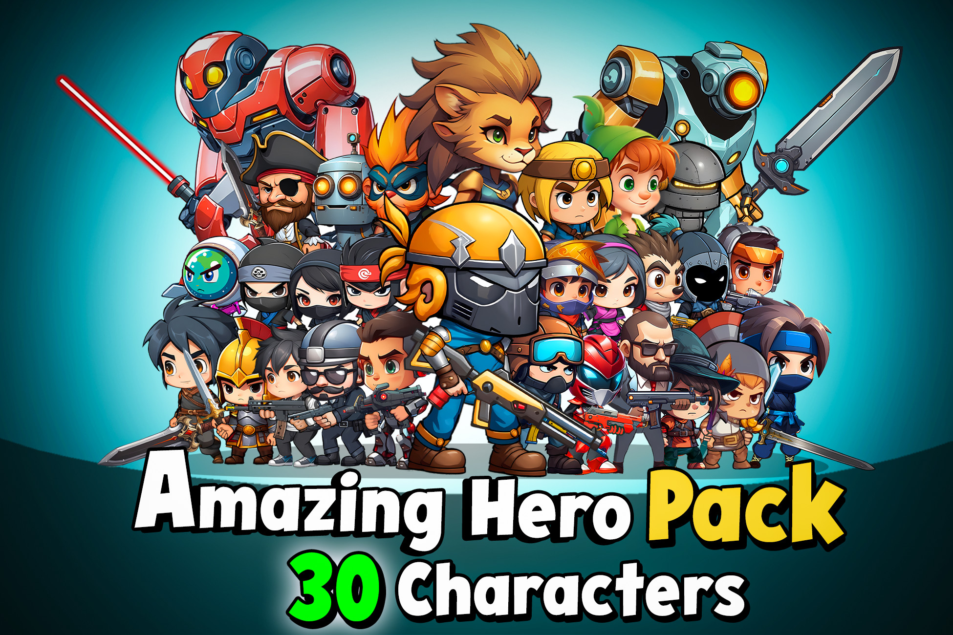Amazing Hero Pack 30 Characters | 2D 角色 | Unity Asset Store
