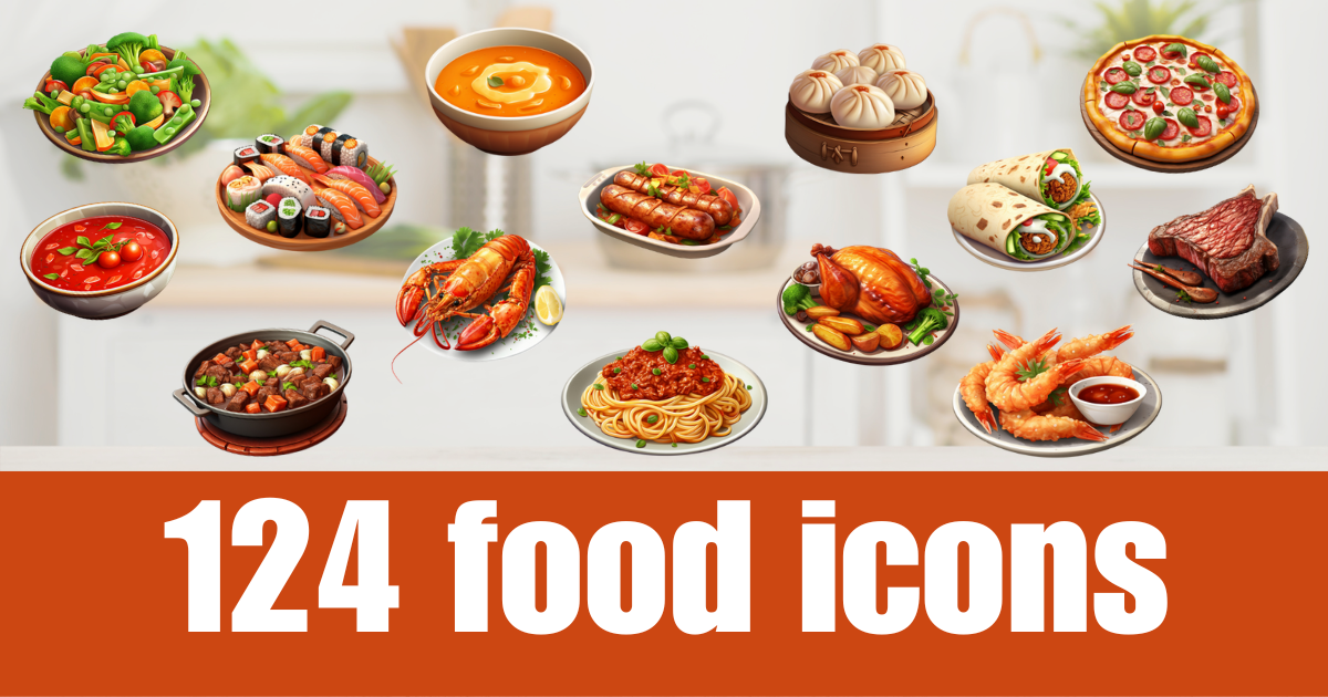 2D Food Icons - 124 Dishes Set with Transparency | 2D 图标 | Unity Asset ...