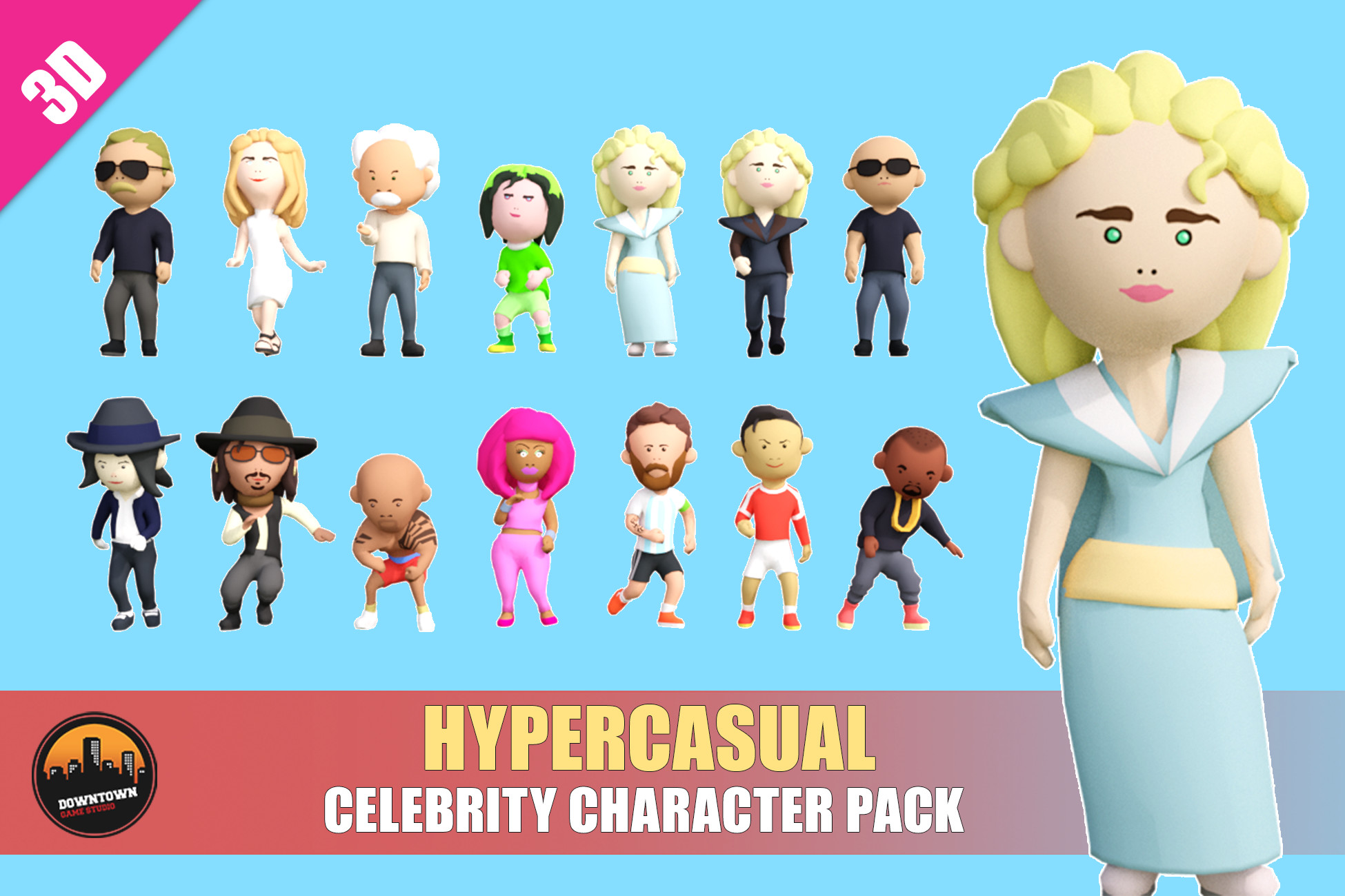 HYPERCASUAL - Celebrity Characters Pack | 3D Characters | Unity Asset Store