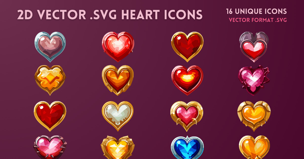 2D VECTOR .SVG HEART ICONS | 2D Icons | Unity Asset Store