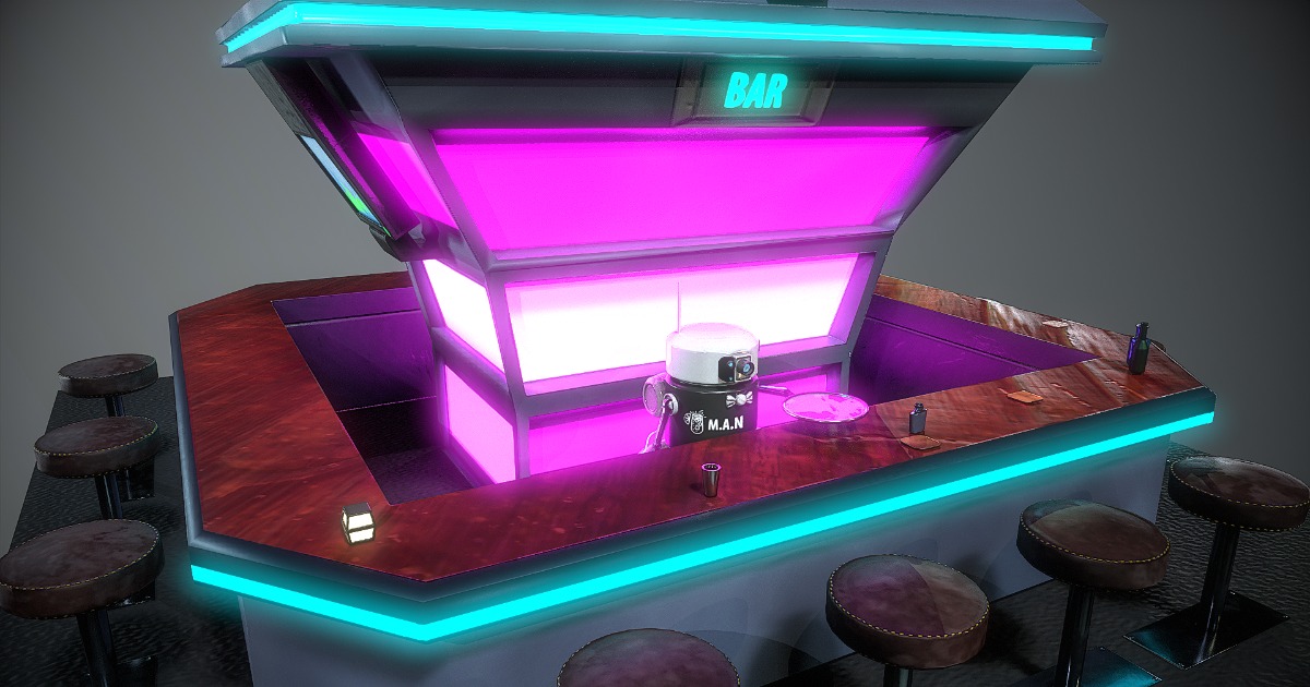 Futuristic Low Poly Bar Pack – Sci-Fi Environment Set | 3D Props ...