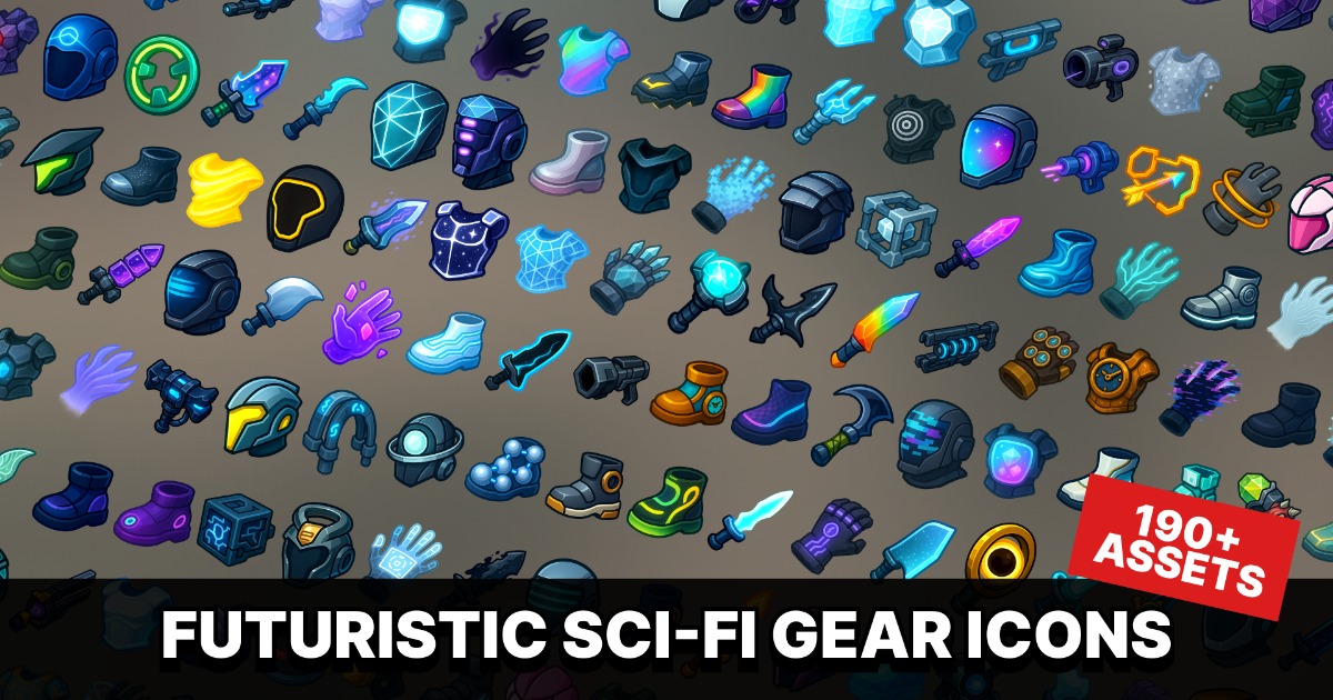 Futuristic Sci-Fi Gear Icons – Neon Weapons, Armor, Helmets for RPG & Shooter UI | 2D | Unity ...
