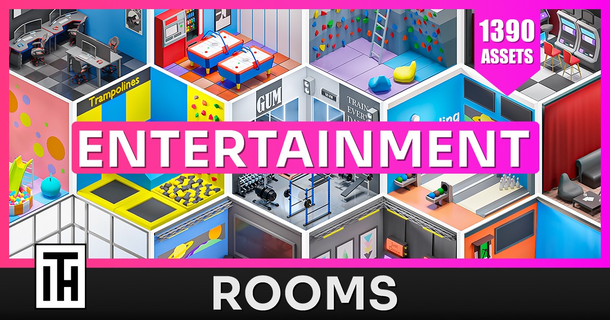 Entertainment Rooms - Low Poly 3D Models Pack | 3D Interior | Unity ...