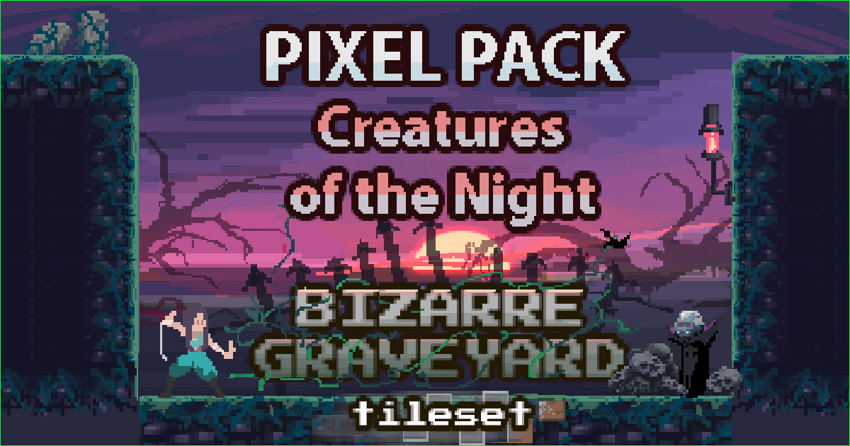 [Pixel art] Creatures of the Night: BIZARRE GRAVEYARD Tileset | 2D ...