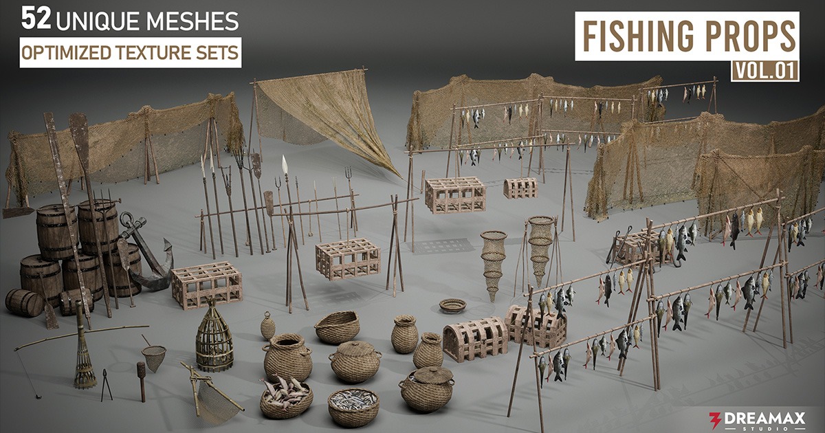 Medieval Fishing Props – Tools & Traps Pack Vol. 1 | 3D Tools | Unity ...