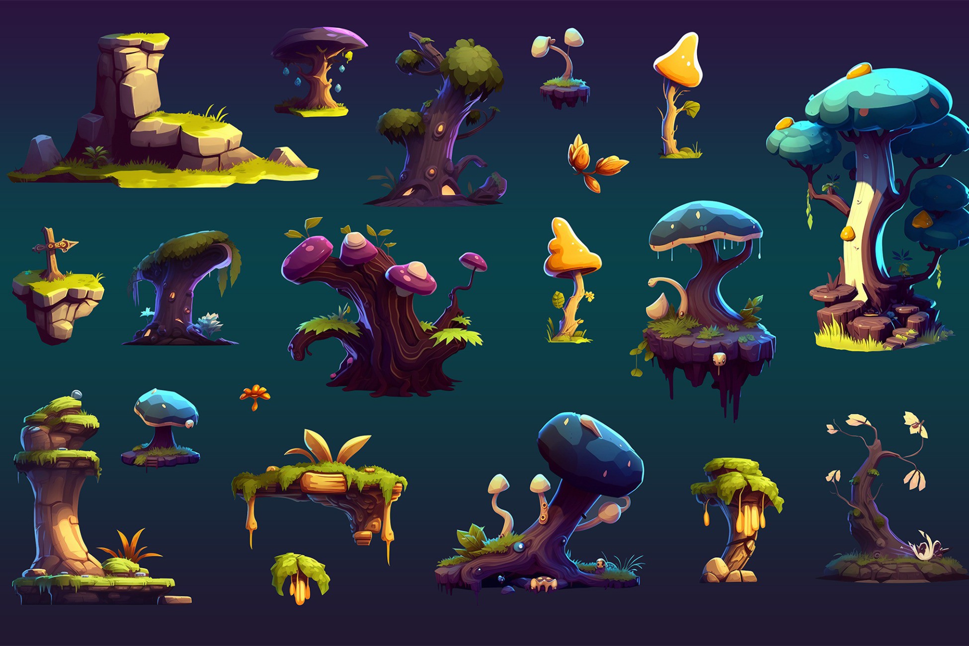 Animated fantasy mushroom forest environment platformer tileset vol.3 ...