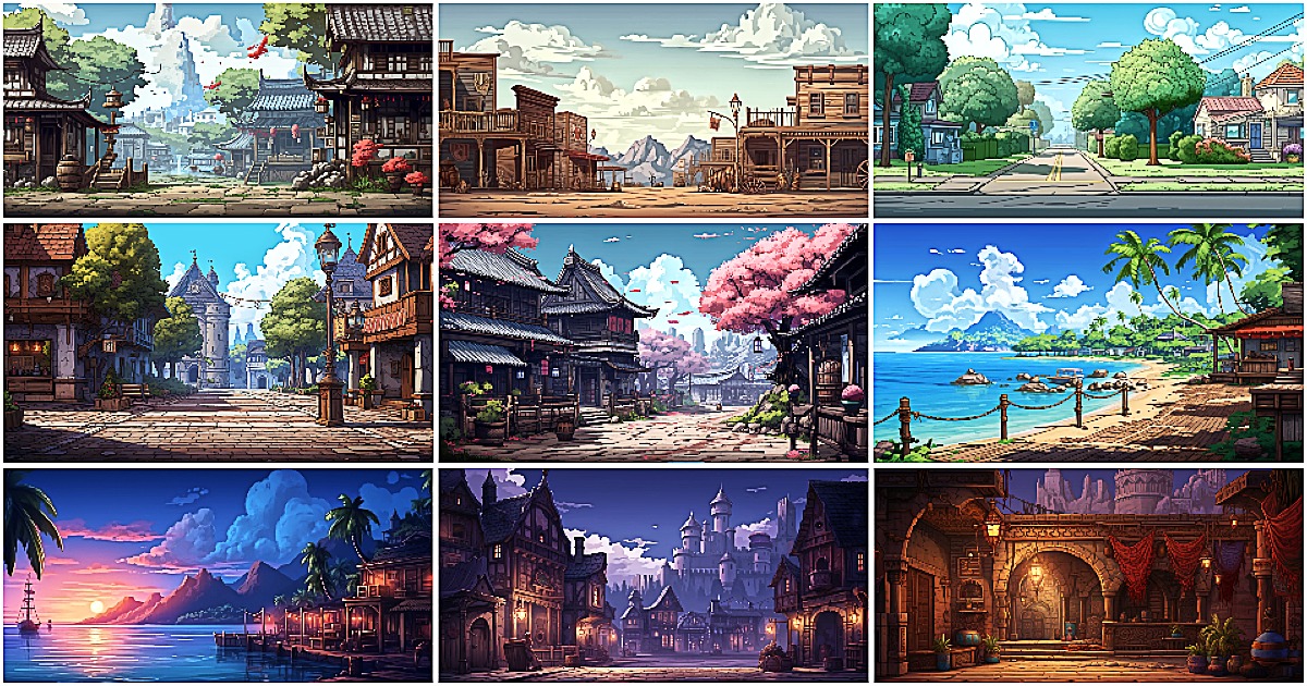 BACKGROUND - Pixel Town 1 | 2D Environments | Unity Asset Store