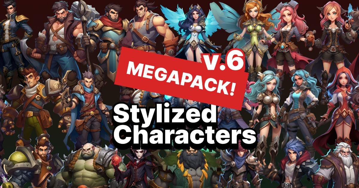 Unique fantasy cartoon stylized male and female characters drawn style ...