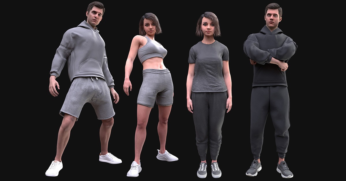 Collection 55 - Man/Woman in Sport Outfits - Rigged | 3D Characters ...