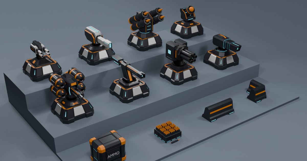 Low Poly Sci-Fi Turrets & Defense Pack D-001 | 3D Props | Unity Asset Store