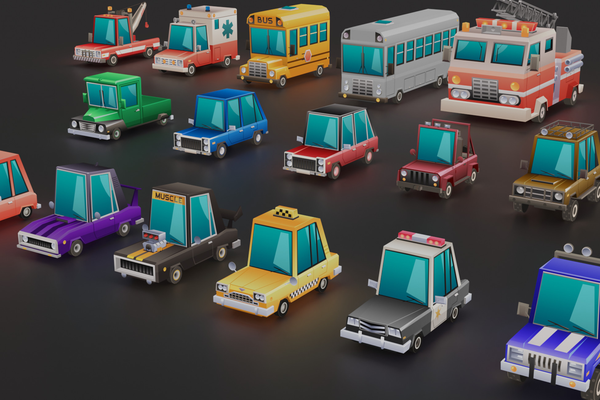 Low-poly cartoon style car pack | 3D Vehicles | Unity Asset Store