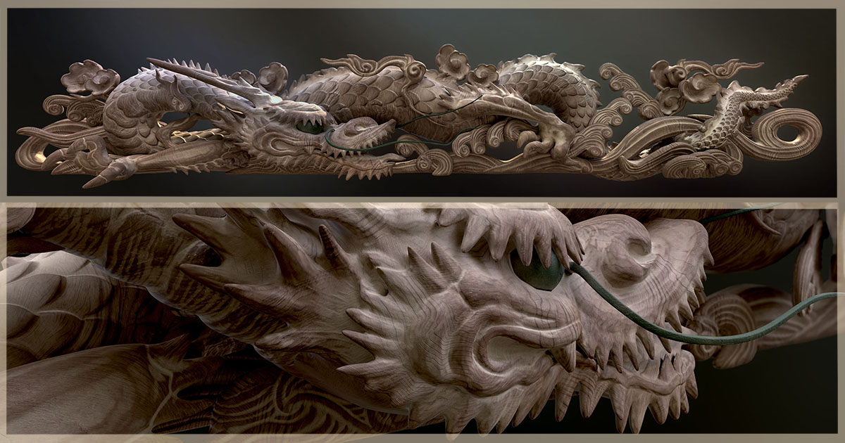 Carved Japanese Dragon Sculpture | 3D Props | Unity Asset Store