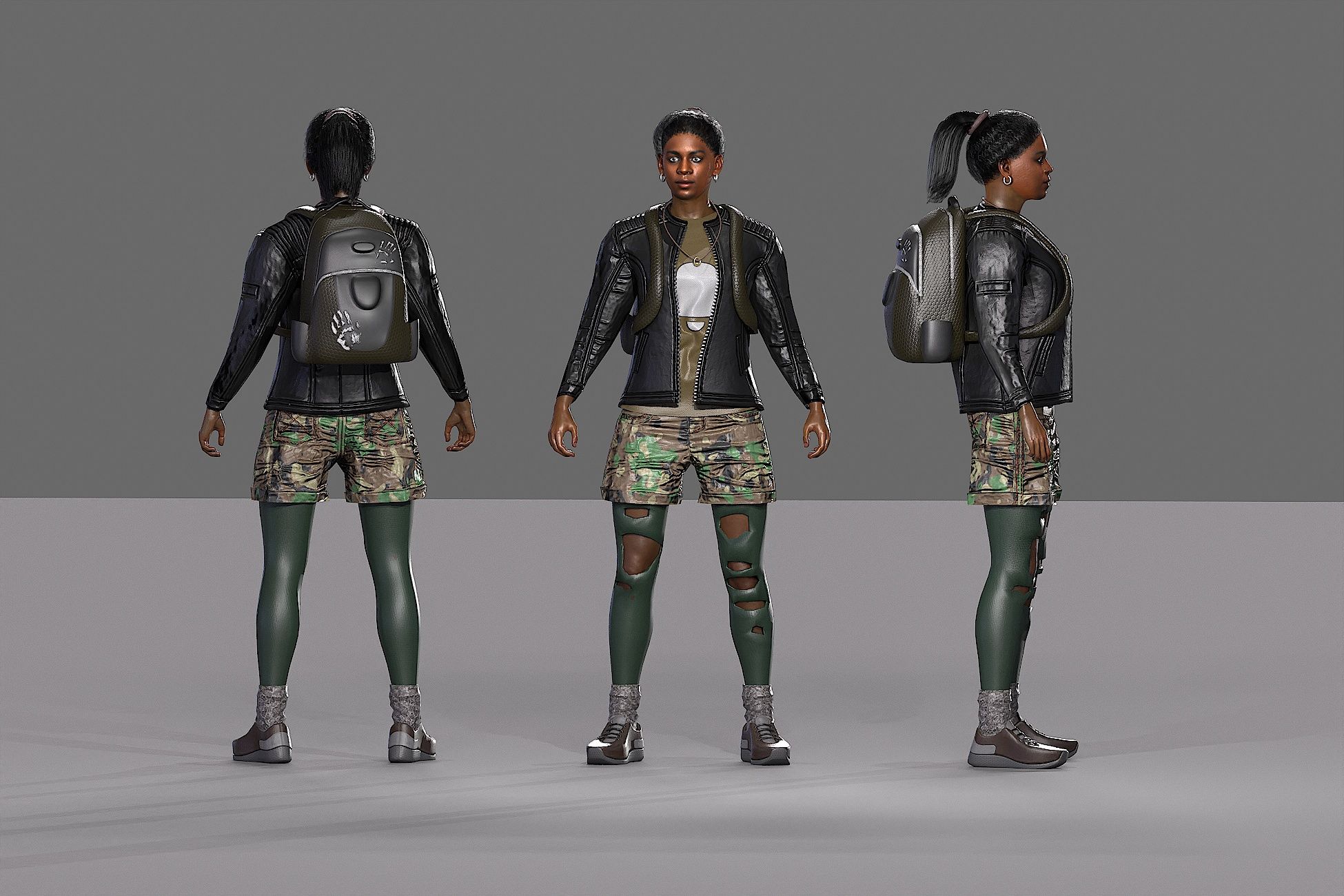 Black woman in jacket with backpack | Characters | Unity Asset Store