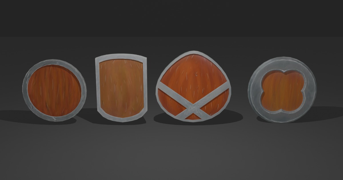 Low poly 3D wooden shield pack | 3D Props | Unity Asset Store