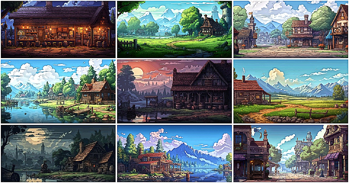 BACKGROUND - Pixel Village 1 | 2D Environments | Unity Asset Store