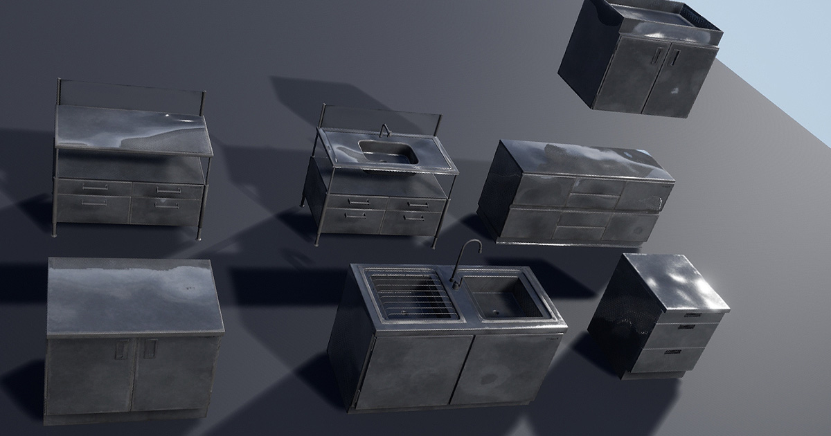 Commercial Kitchen Cabinets Set ( Steel ) | 3D Furniture | Unity Asset ...