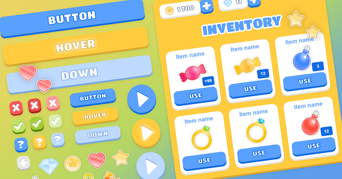 Cartoon sweet GUI - over 170 PNG files! | 2D GUI | Unity Asset Store