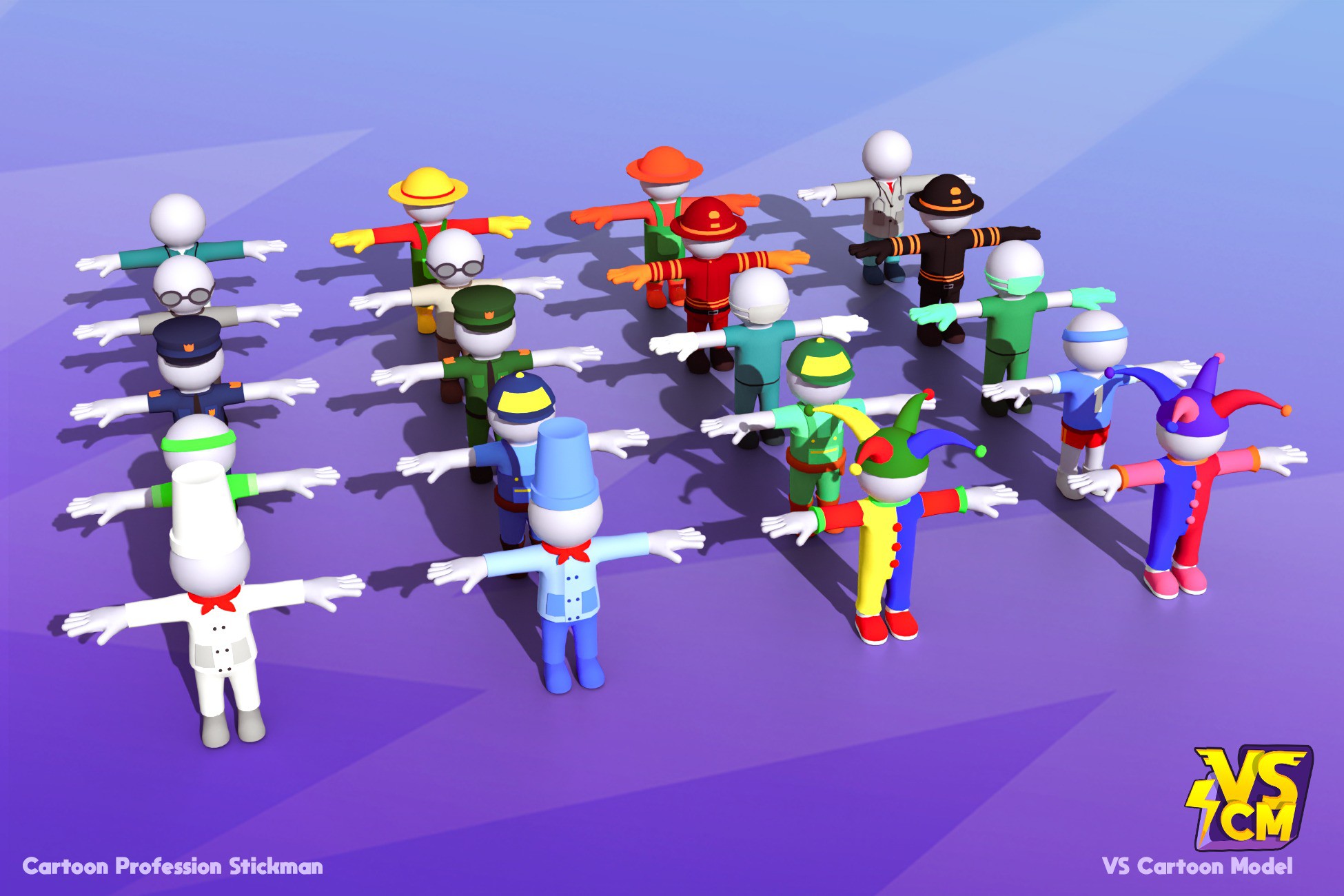 Cartoon Professiosn Stickman | 3D Characters | Unity Asset Store