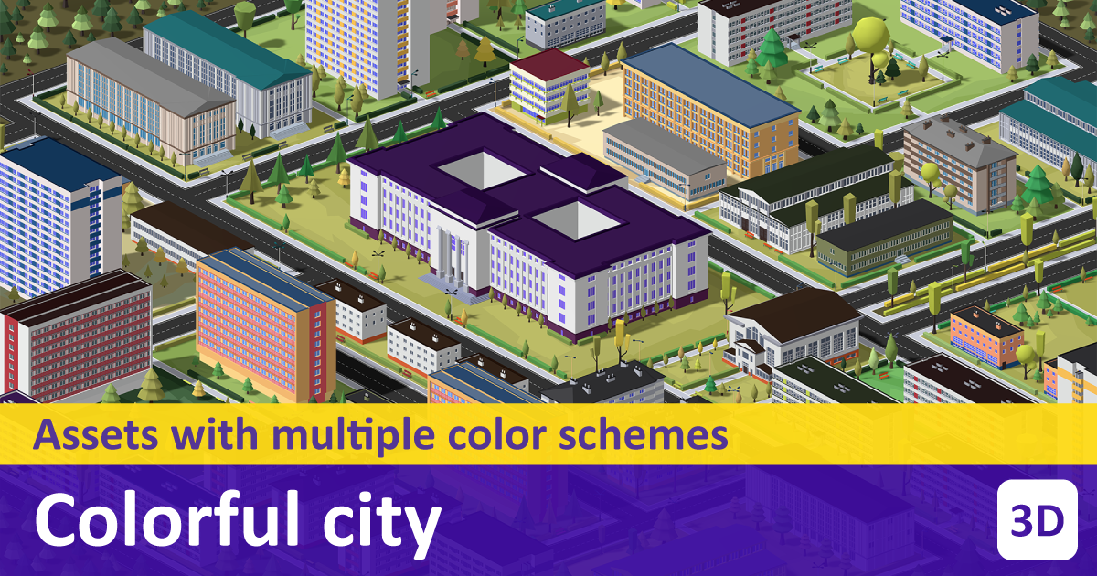 Low poly buildings with multiple color schemes - Colorful City | 3D ...