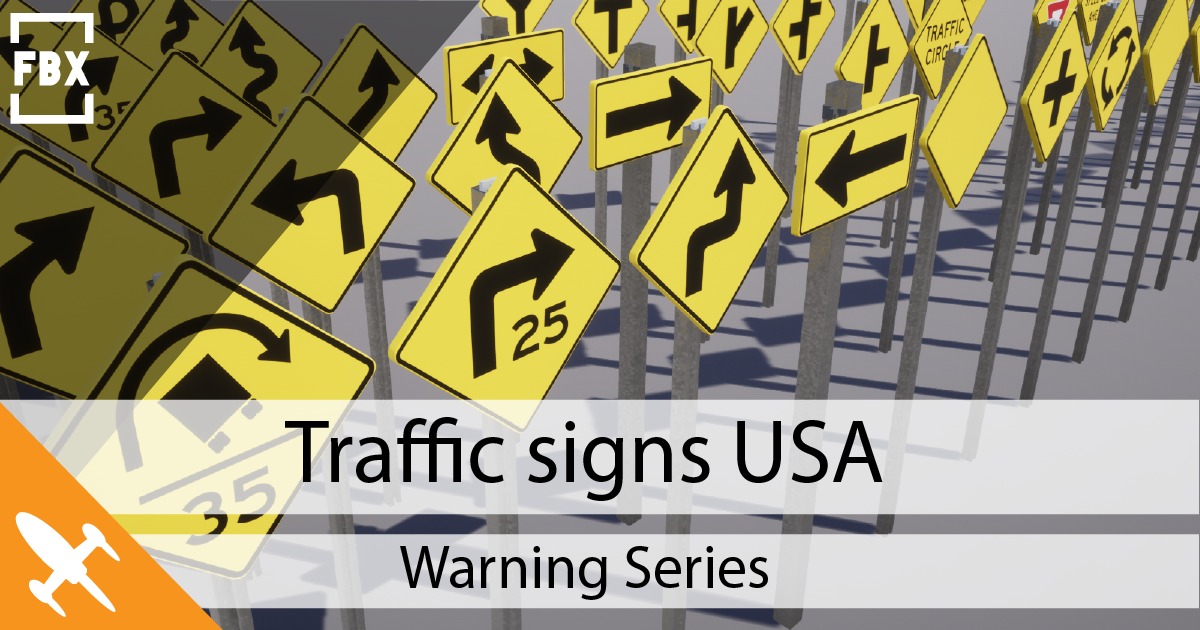 Digits USA traffic signs: Warning series | 3D Roadways | Unity Asset Store