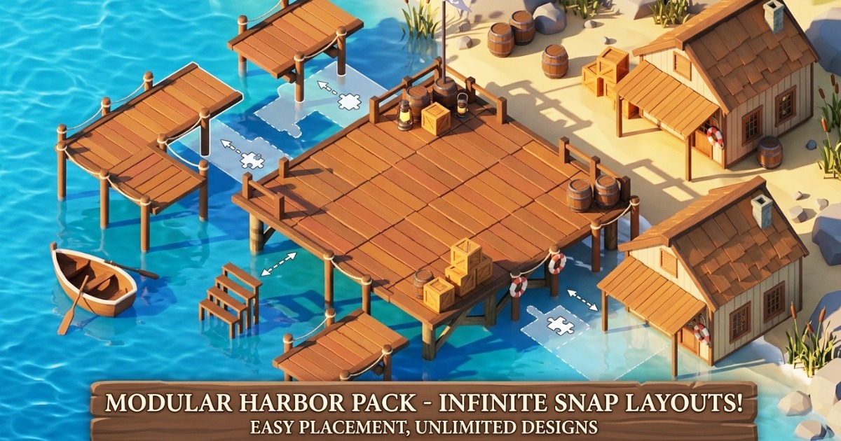 Modular Waterfront System: Fisherman’s Shack, Docks, and Rowboat | 3D ...