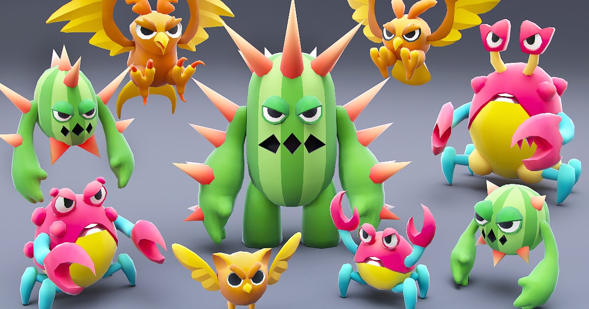 Cartoon Characters Evolution Pack Vol 2 3d Creatures Unity Asset
