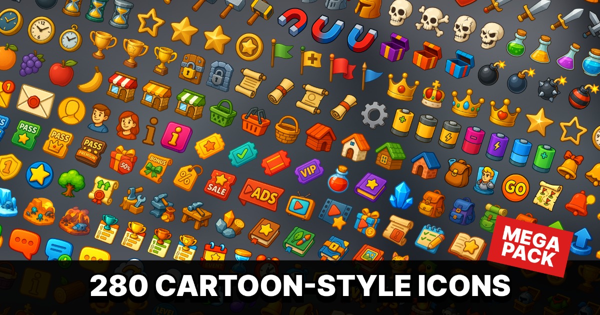 Cartoon Game Icons Pack Fantasy RPG Skills UI Elements Premium Assets | 2D Icons | Unity Asset Store