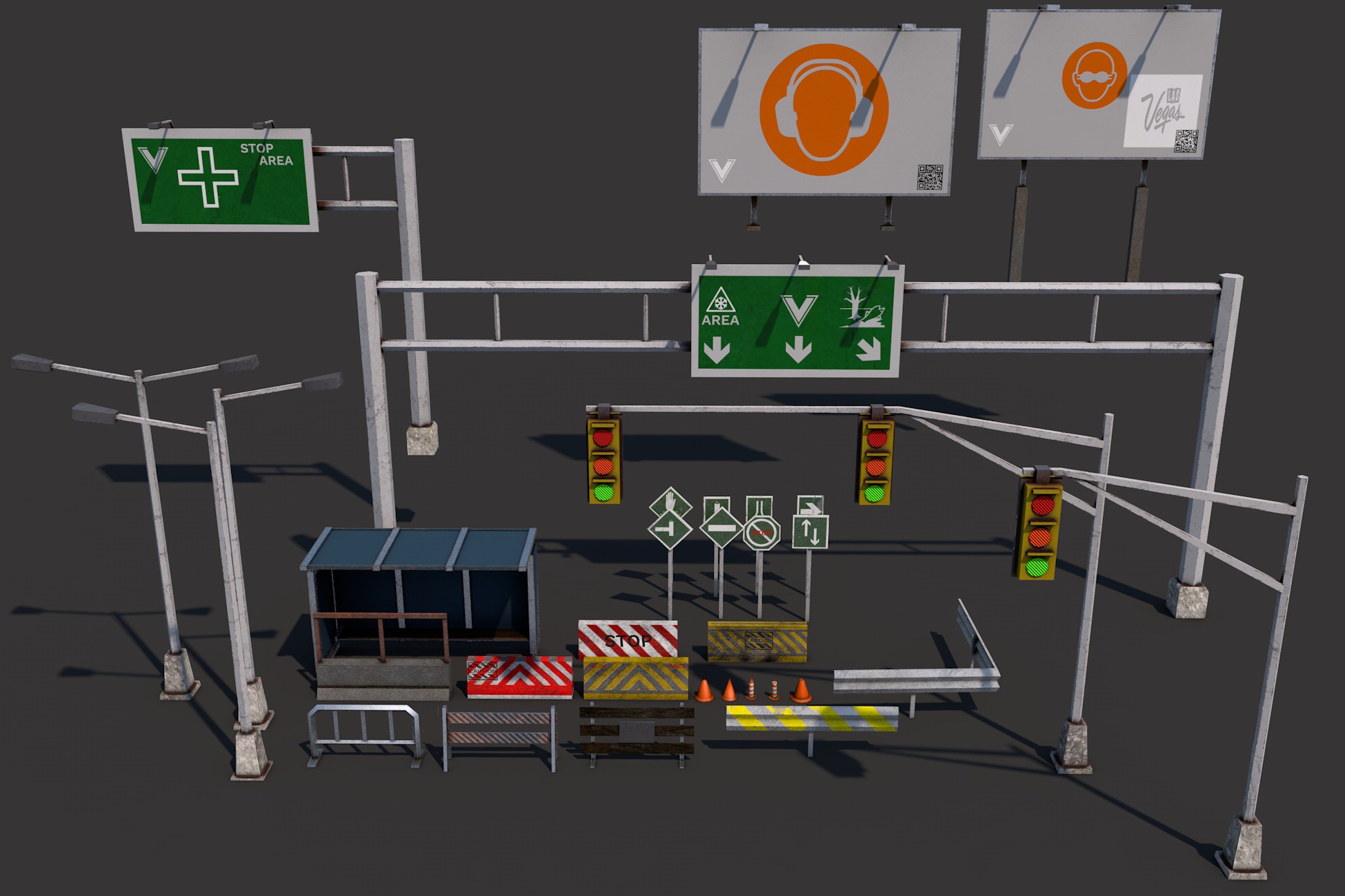 Pack of 33 realistic road props PBR texture | 3D Props | Unity Asset Store