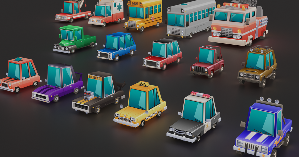Low-poly cartoon style car pack | 3D Vehicles | Unity Asset Store