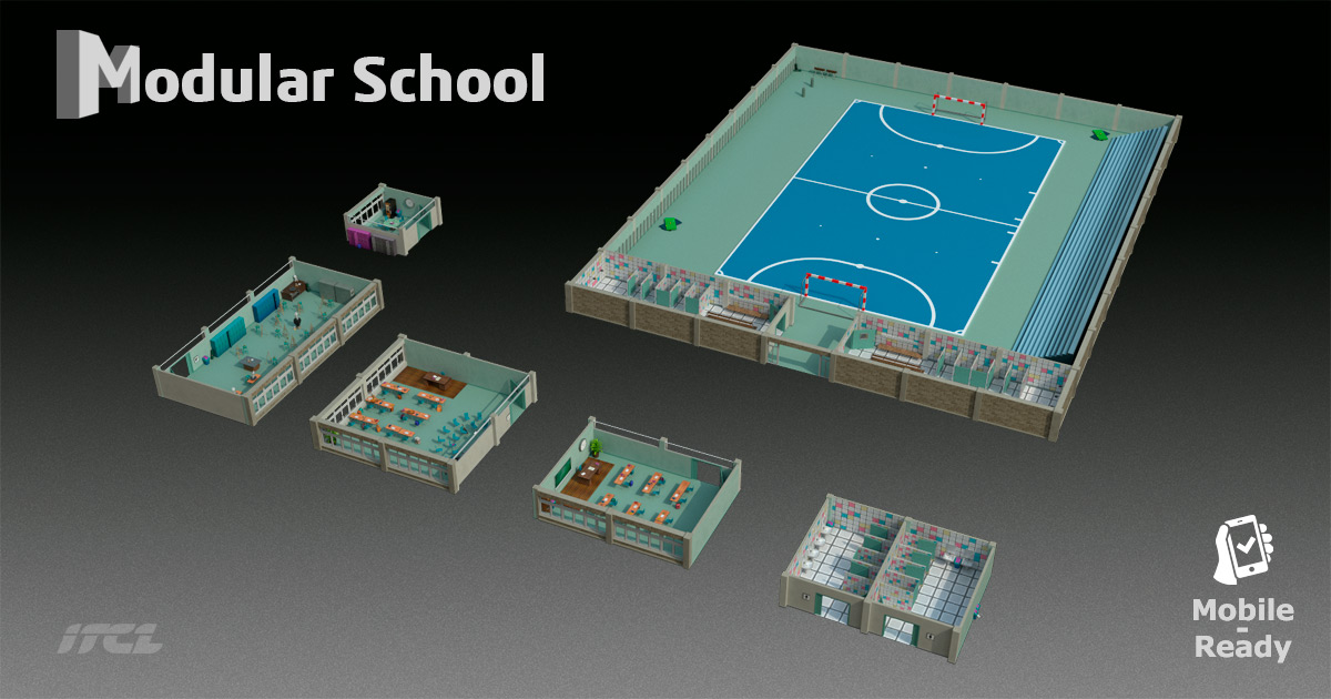 Cartoon Modular School - Mobile Ready | 3D Urban | Unity Asset Store