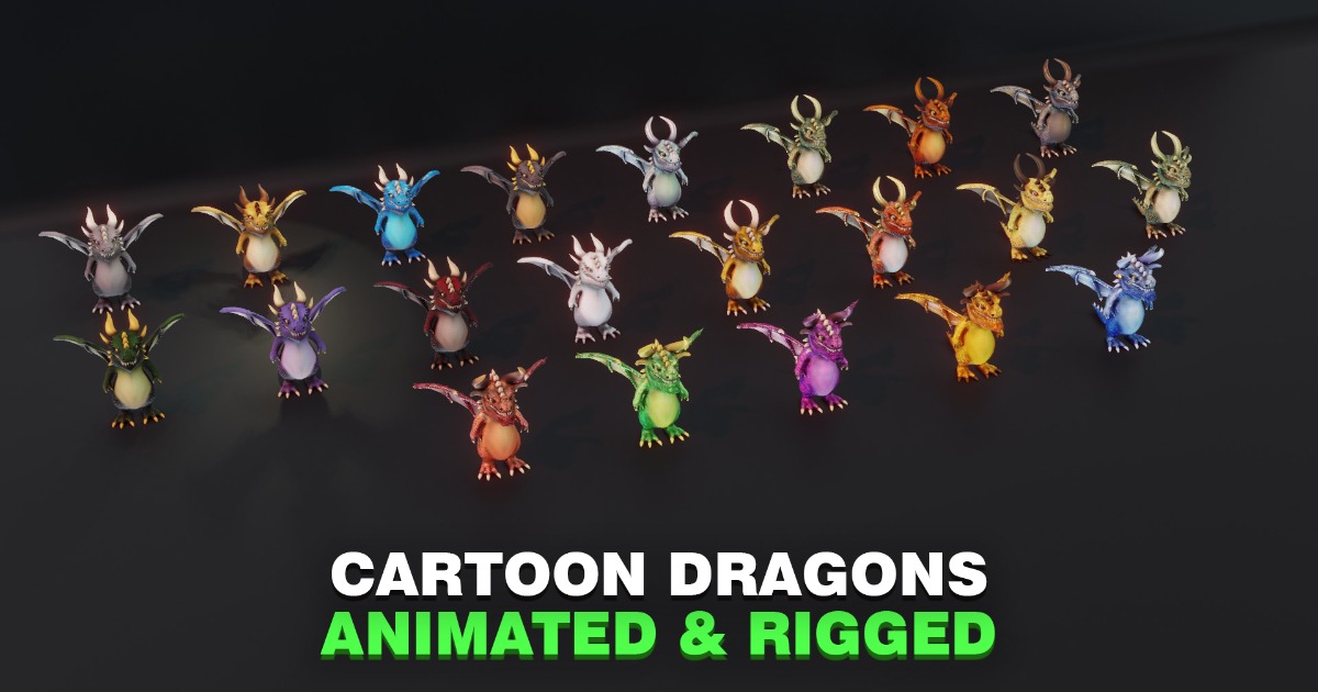 Cartoon Dragons Pack (Low-Poly, Game-Ready, Animated, 20 Dragons) | 3D ...