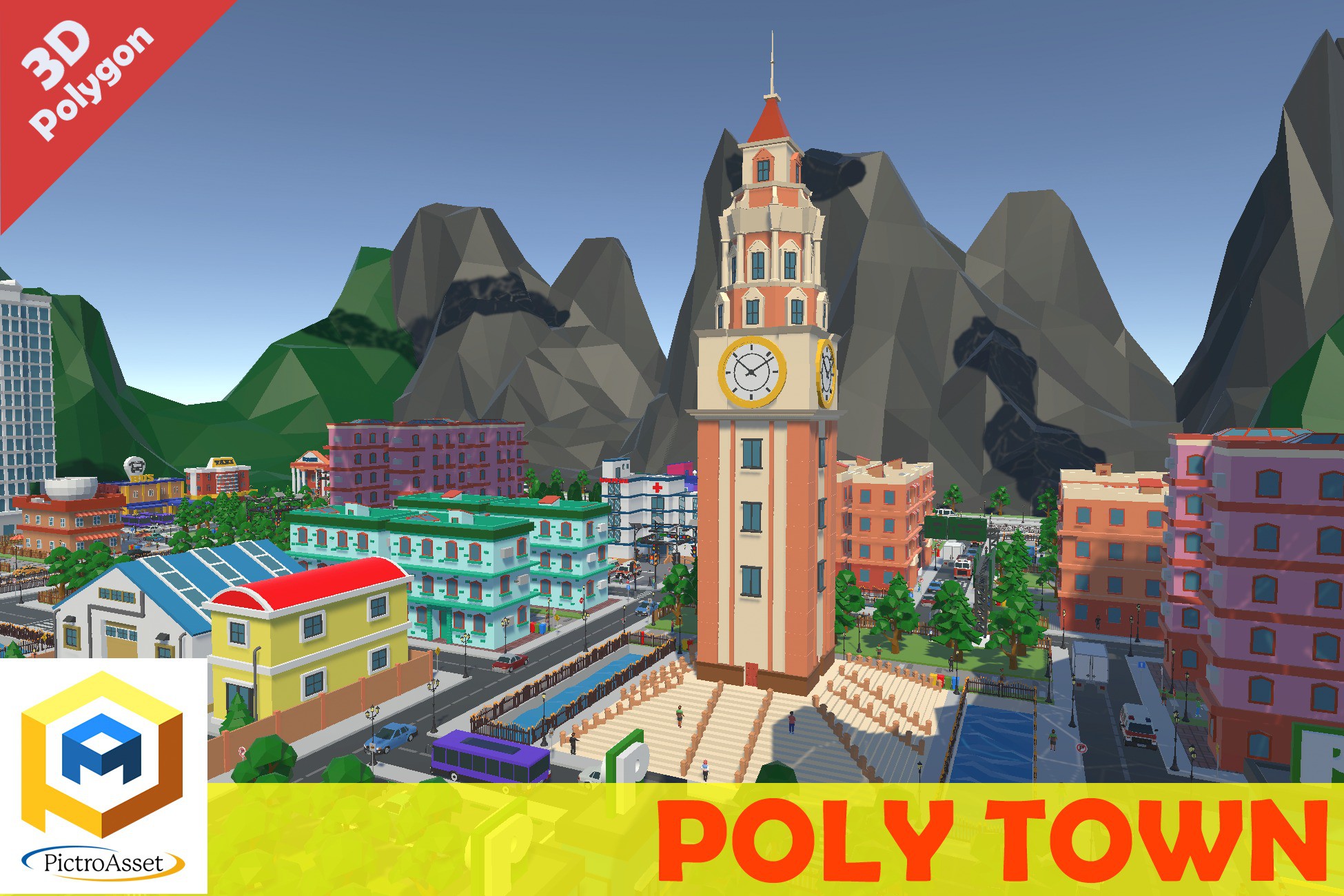 3D Poly Town | 3D Urban | Unity Asset Store