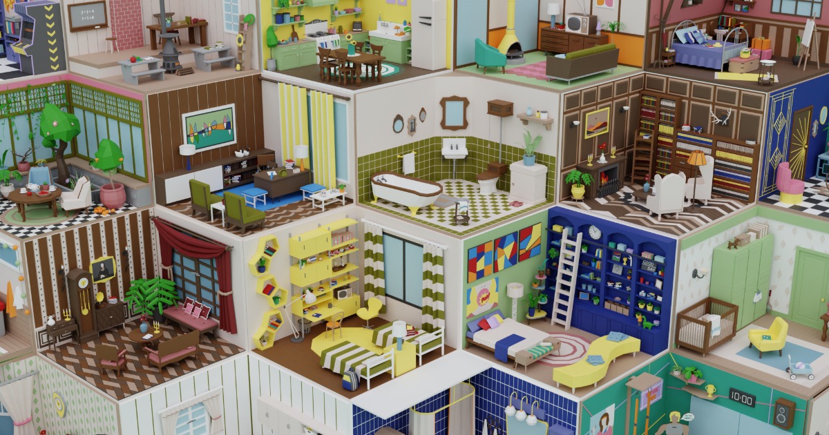 Low Poly Retro Vintage Rooms Interiors | 3D Environments | Unity Asset ...